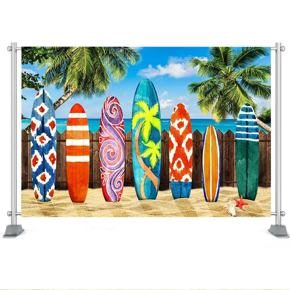 Mocsicka Summer Tropical Surf Backdrop Sand Beach Surfboard Background ...
