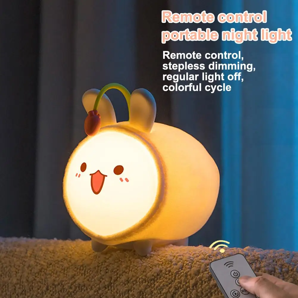Led Rabbit Animal Night Light Usb Rechargeable Dimming Touch Silicone ...