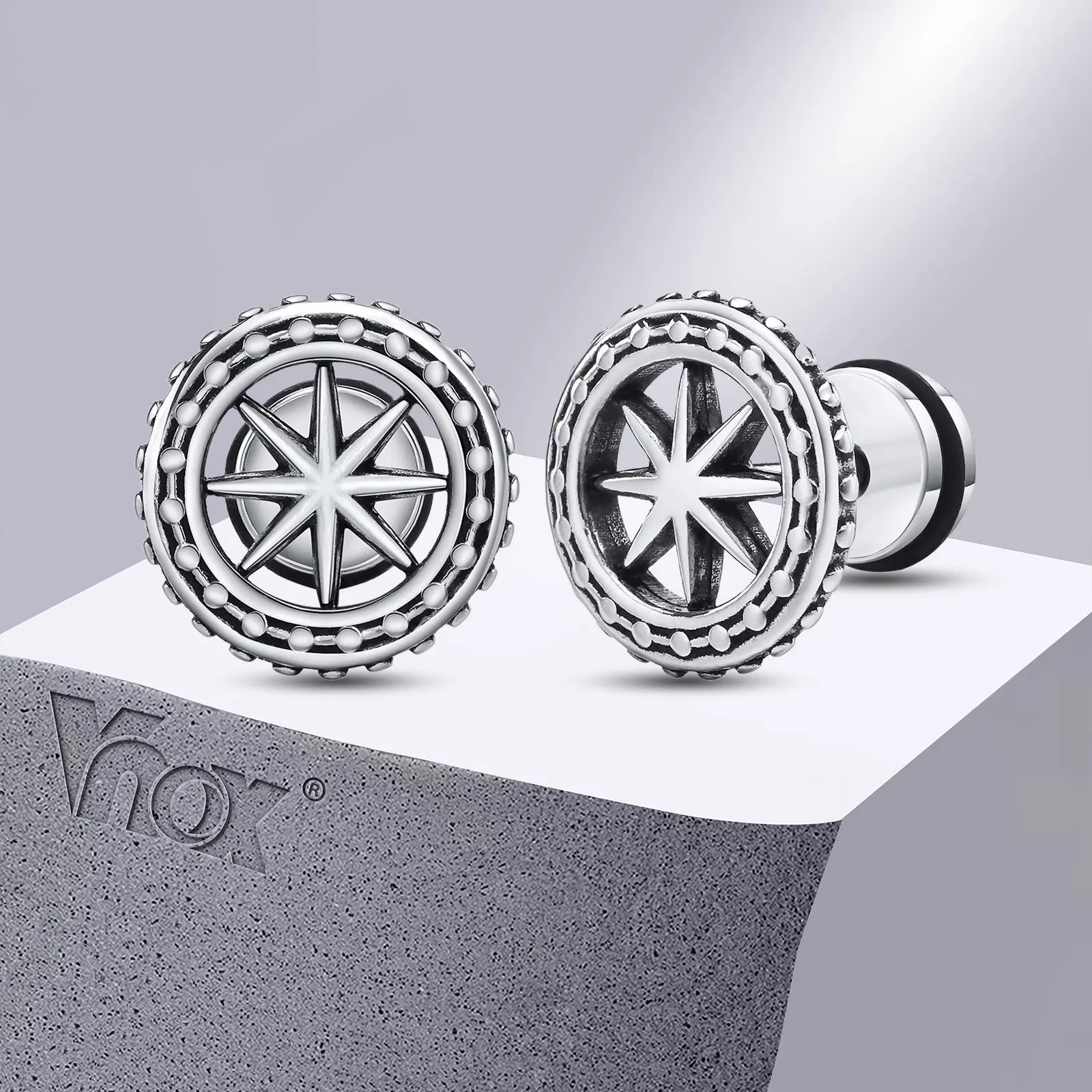 Vnox-Cool-Eight-Awn-Star-Earrings-for-Men-Women-Stainless-Steel-Round ...