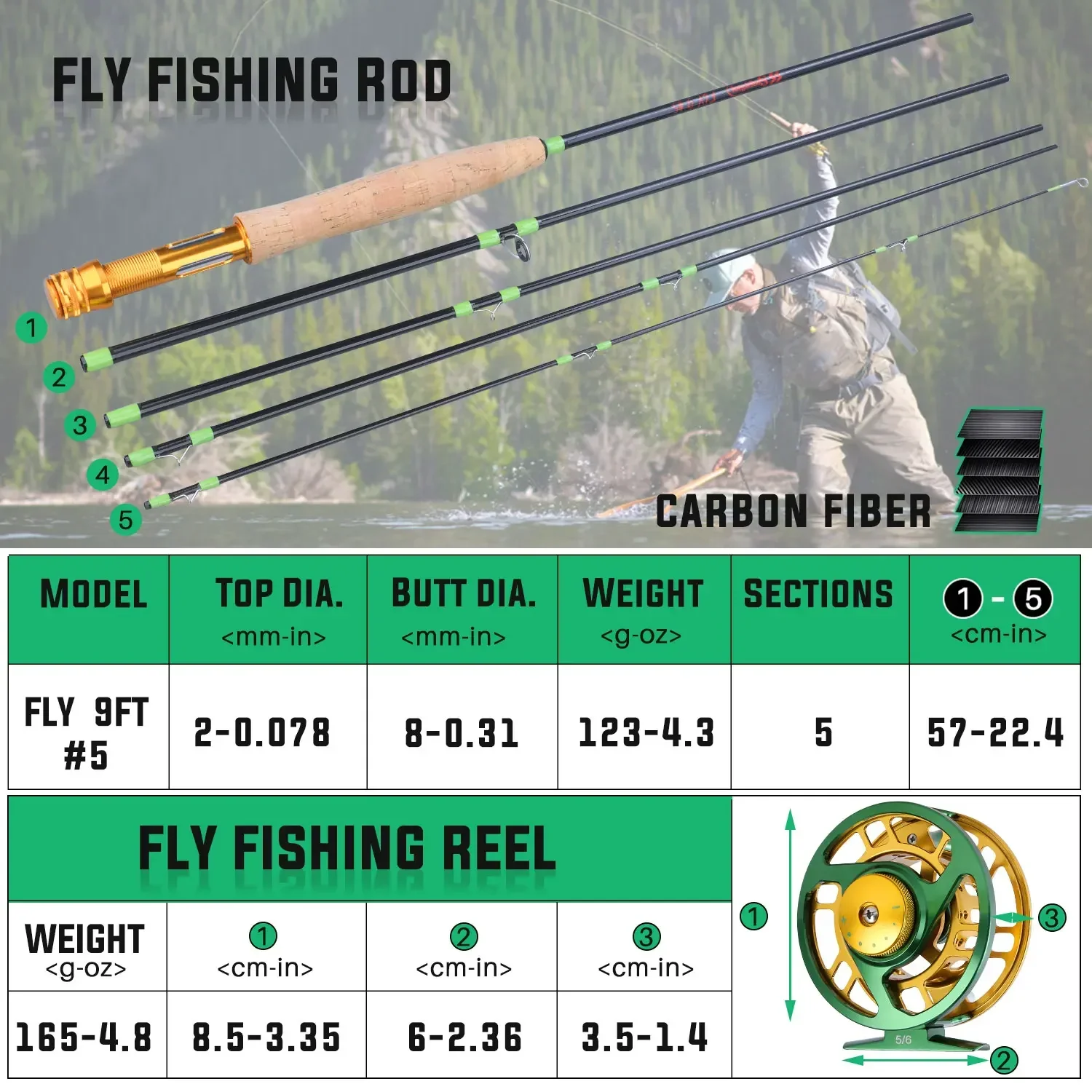9ft Carbon Fibre Fly Rod & Reel Combo - Easy Fishing Tackle