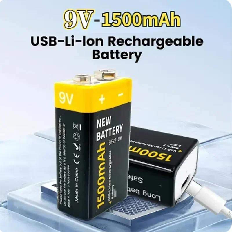 6F22-9V-Micro-USB-Battery-1500mAh-Rechargeable-Li-ion-Lithium-Batteries ...