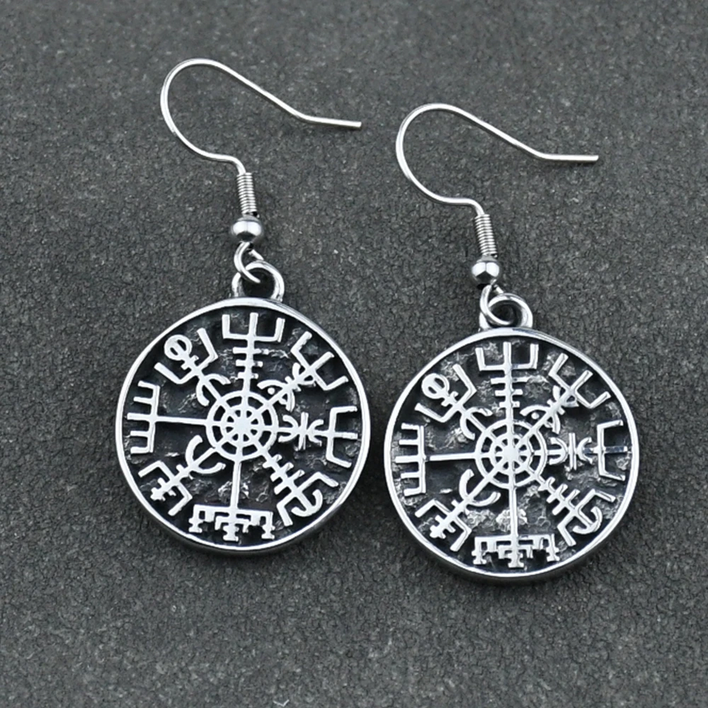 Nordic Viking rune compass amulet earrings Stainless steel earrings ...