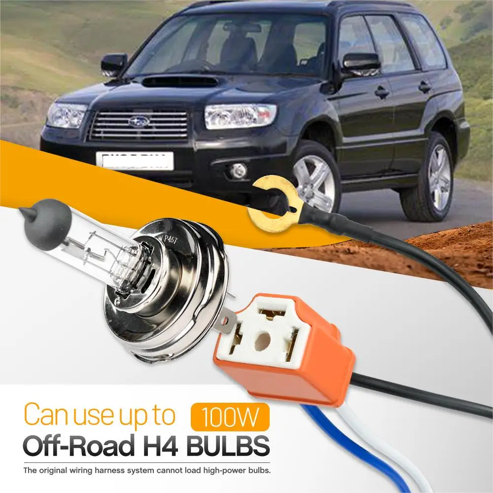 14AWG H4 negative-switched headlight system relay wiring harness H4 ...