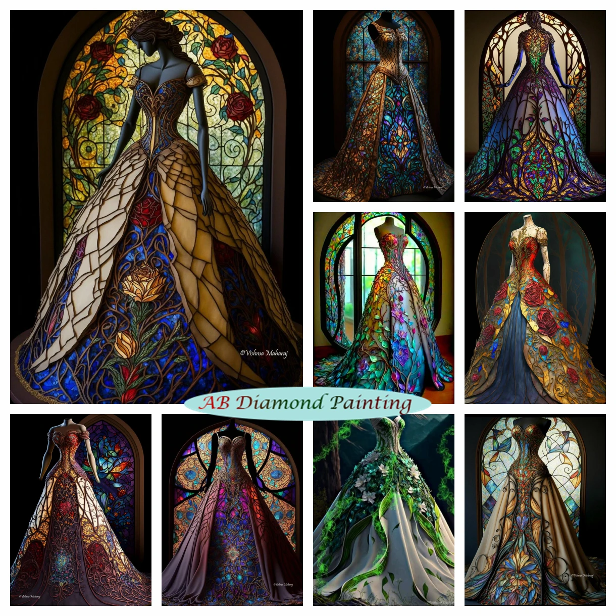 New Collection 5D AB Diamond Painting Stained Glass Art Fairy Dress ...
