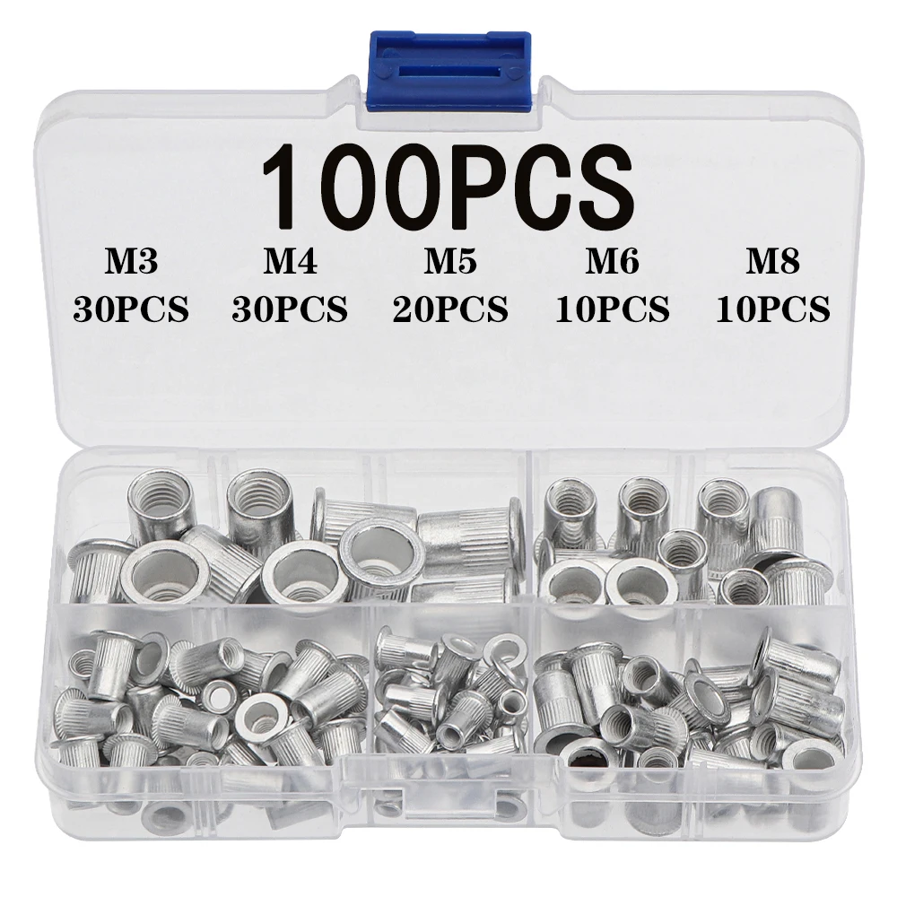 100pcs Aluminum Flat Head Rivet Nuts Set M3 M4 M5 M6 M8 Rivet Nuts ...