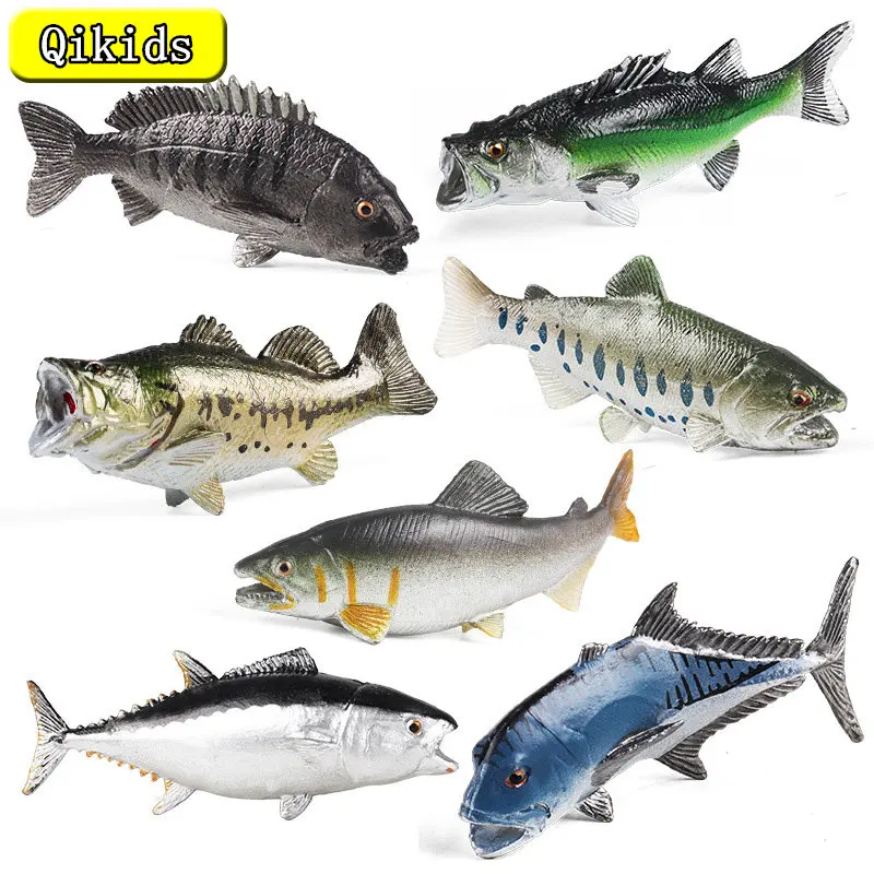 Simulation Marine Sea Life Tuna Salmon Fish Figurines Action Figures ...
