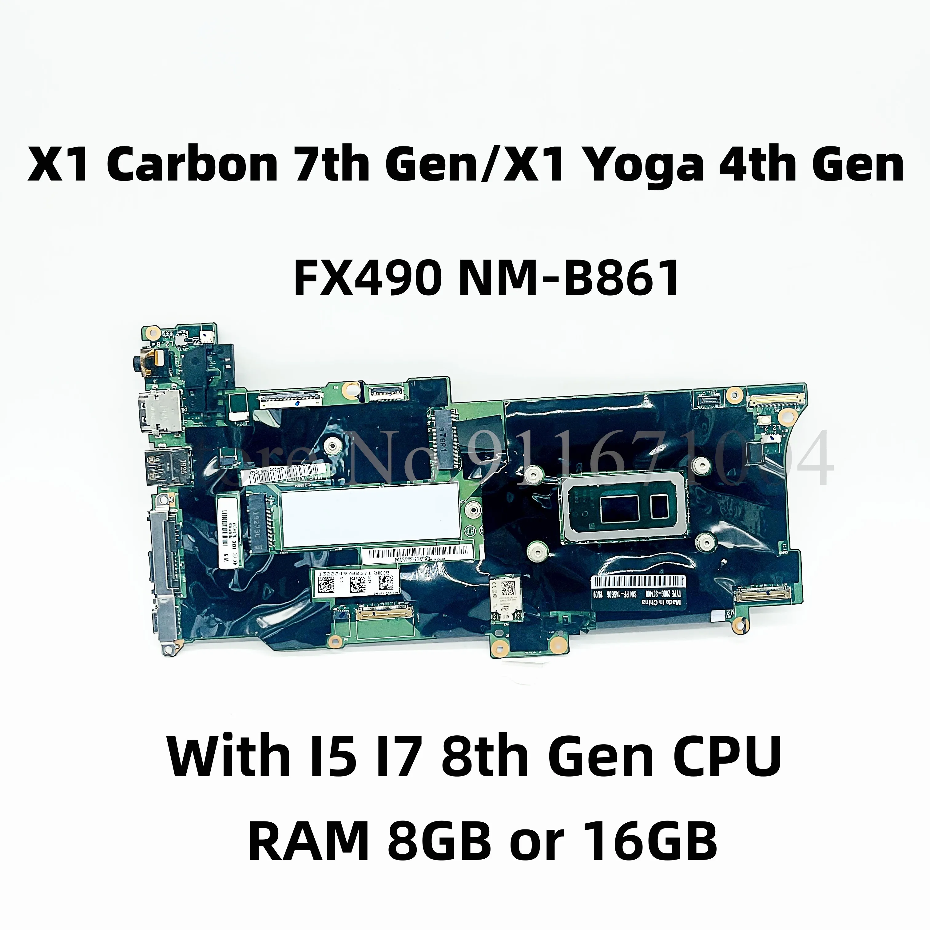 FX490 NM-B861 For Lenovo ThinkPad X1 Carbon 7th Gen/X1 Yoga 4th Gen Laptop Motherboard I5 I7 8th ...