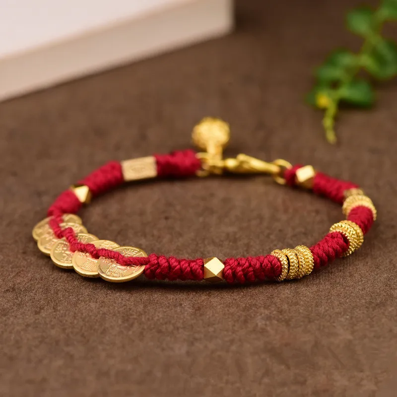 Hand-Woven-Five-Coins-Lucky-Red-Bracelet-Blessing-Hand-Rope-Female ...