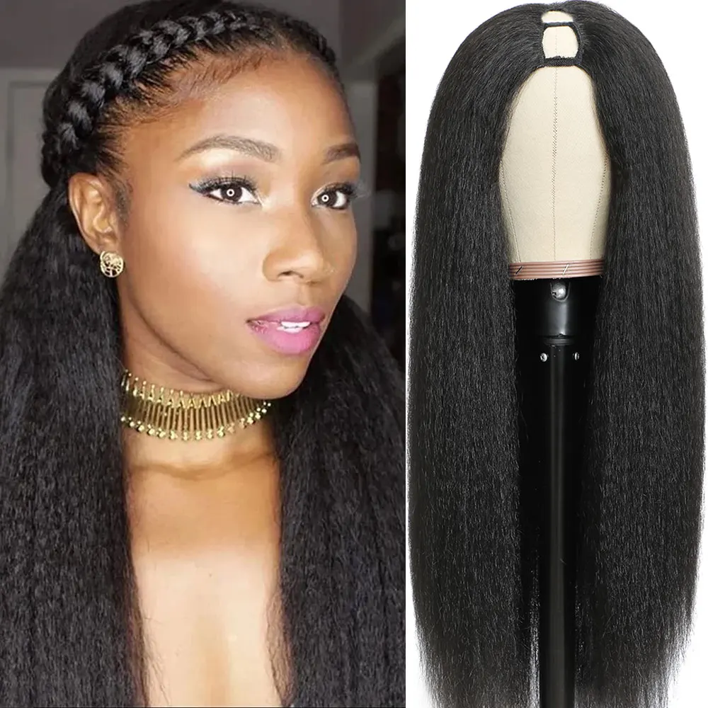 Kinky Straight U Part Wig 10-30 Inch U Part Yaki Straight Wigs For ...
