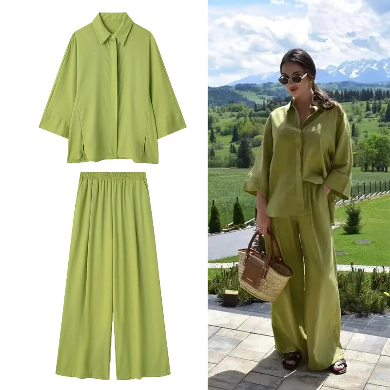 UETEEY-Women-Casual-Solid-Blouse-Pant-Sets-Loose-Long-Sleeve-Lapel ...