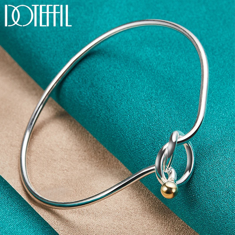 DOTEFFIL 925 Sterling Silver Intertwine Gold Bead Bangle Bracelet For ...