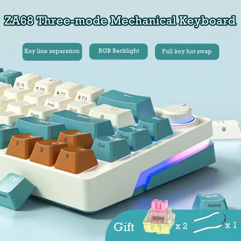 ZA68-ZA68Pro-68-Chave-Mini-RGB-Backlight-Opcional-Tr-s-Modo-Teclado-Mec ...