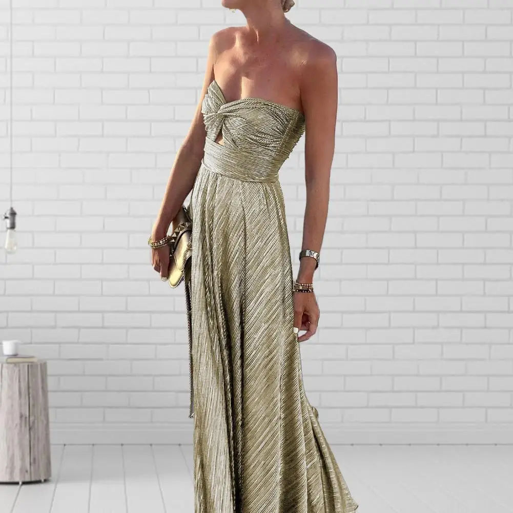 Women-Dresses-Bronzing-Backless-Large-Hem-Maxi-Dress-Knot-Chest ...