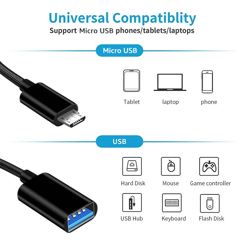Mikro USB OTG kablosu Android mikro USB erkek USB 2.0 kad n donu turucu Samsung Xiaomi icin U Disk fare klavye OTG adaptoru AliExpress