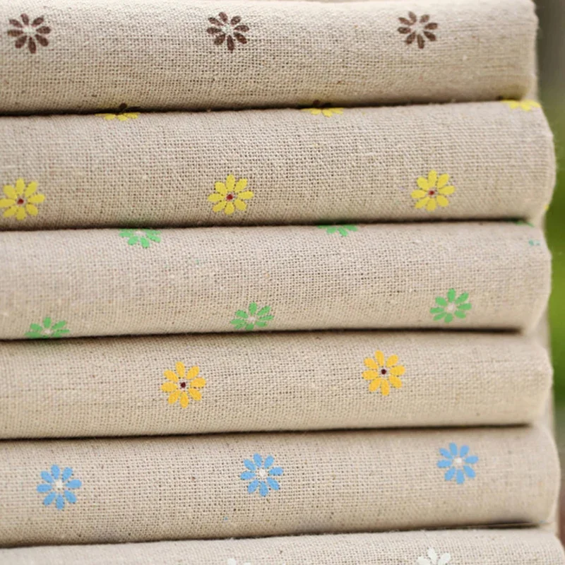By-Half-Meter-Original-Cloth-Thick-Cotton-Linen-Fabric-Small-Daisy ...