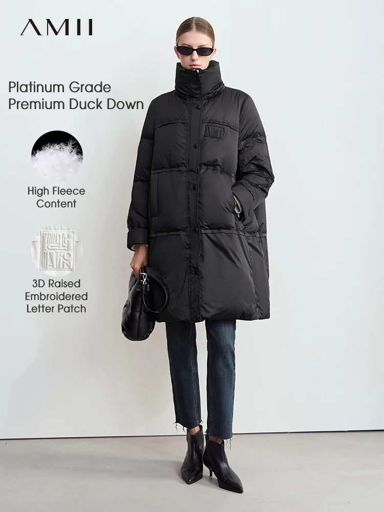 Amii 2024 Winter New Women's Velcro Loose Coat Top Warm Stand-up Collar ...
