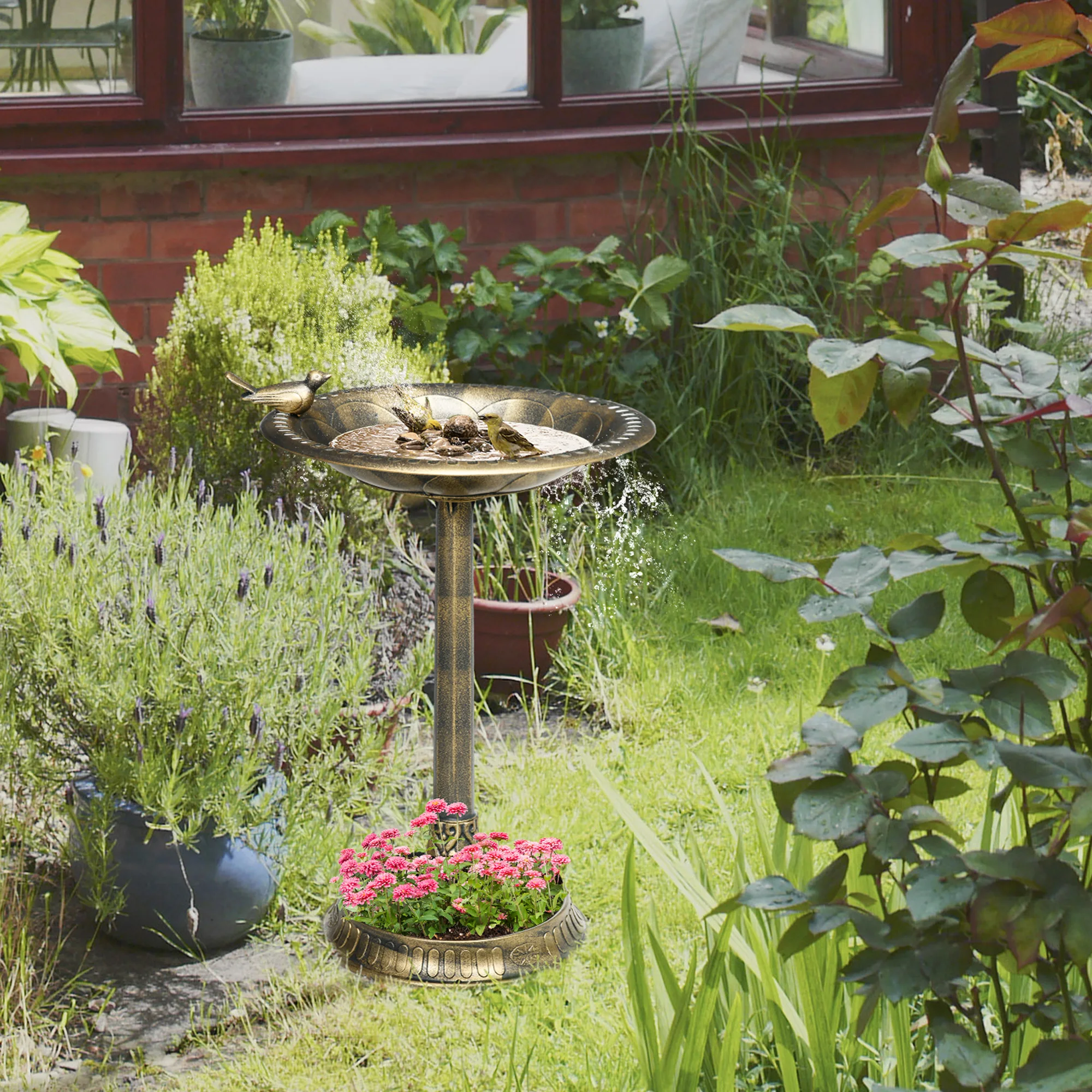 Outsunny outdoor garden bird bath with 2 levels bronze containers ...