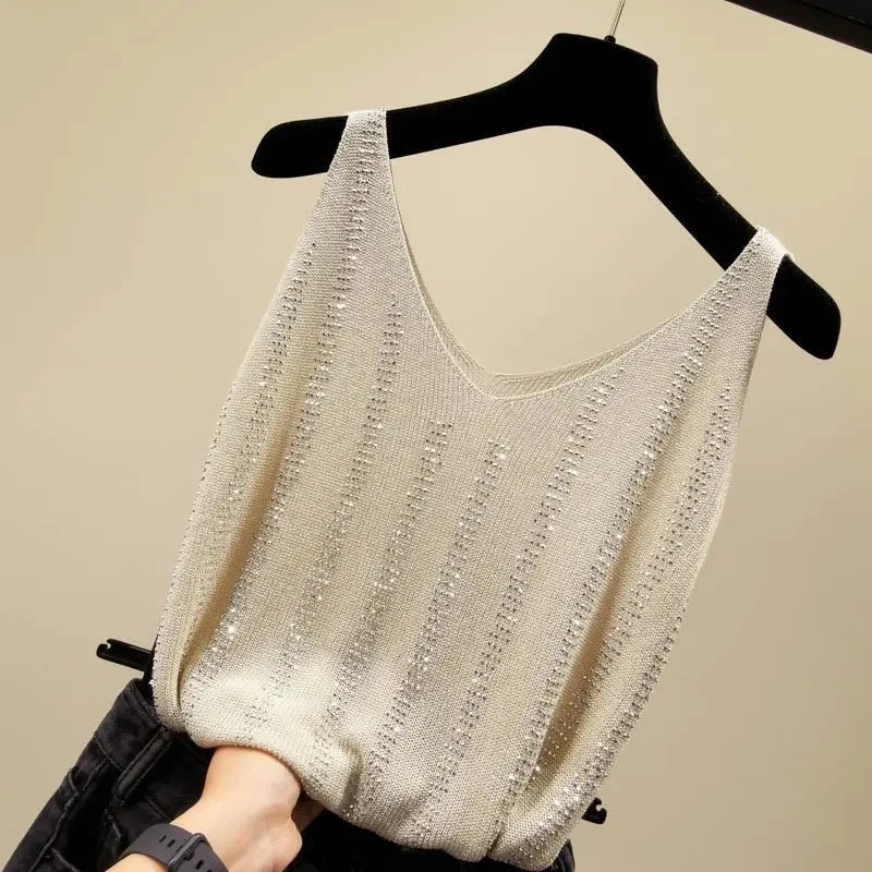 Rhinestones-Tank-Top-Elegant-Sleeveless-Shiny-Loose-Knit-Camis-Corset ...
