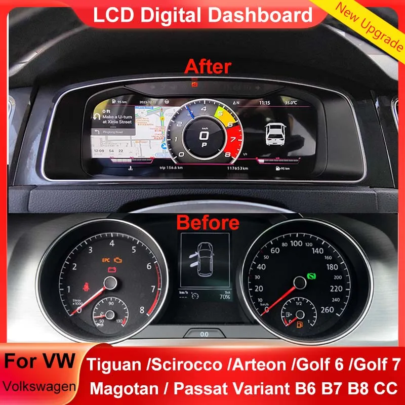 LCD Speedometer Digital Dashboard Panelfor VW Golf 7 Golf 6 GTI Passat ...