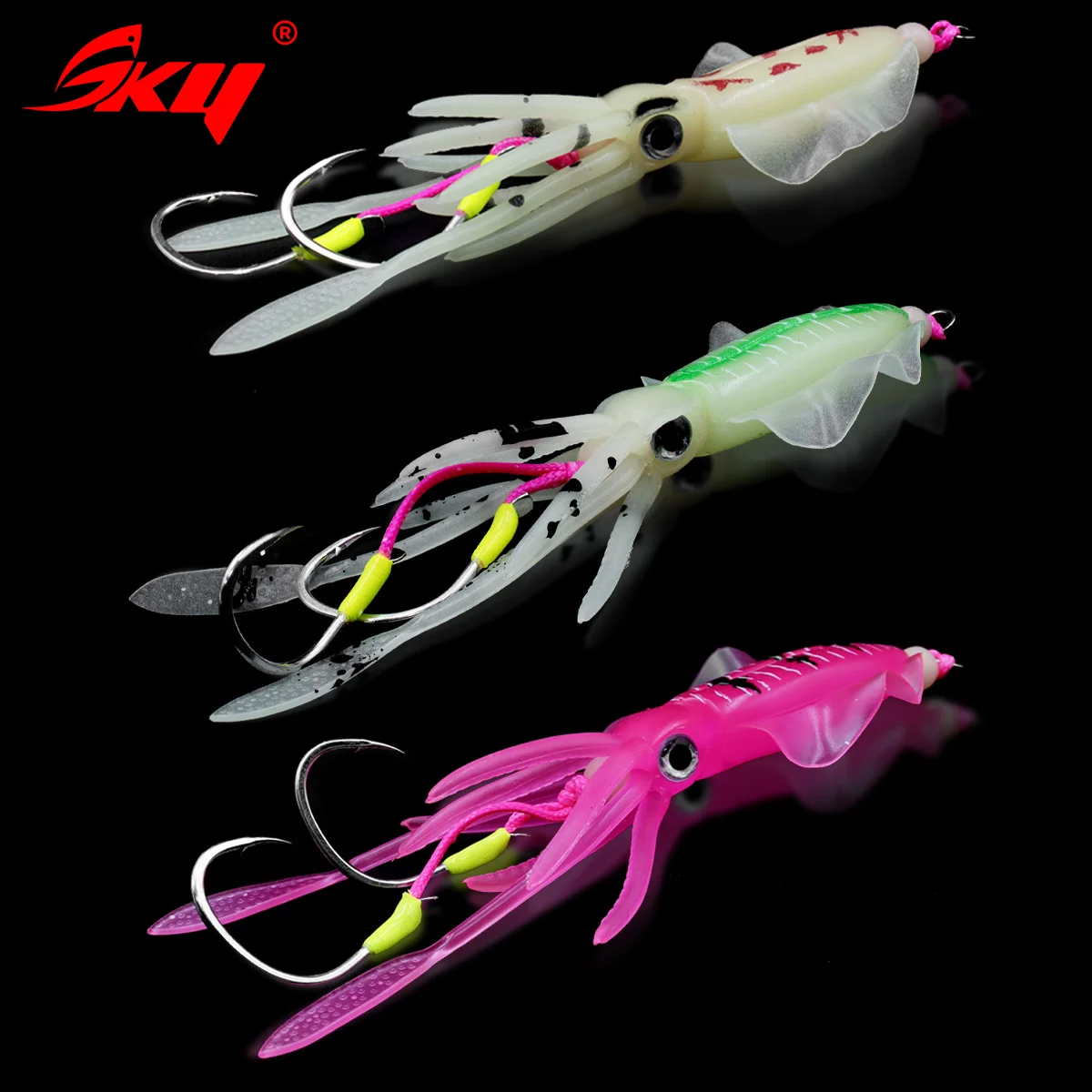 SKY Soft Squid String Hook with Double Sea Fishing Hooks Saltwater Boat ...