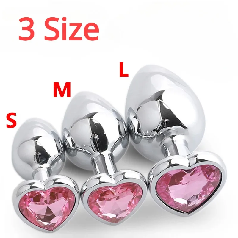 3 Size Heart Anal Plug Stainless Steel Plug Colored Stone Butt Plug Anal Massager Prostatic