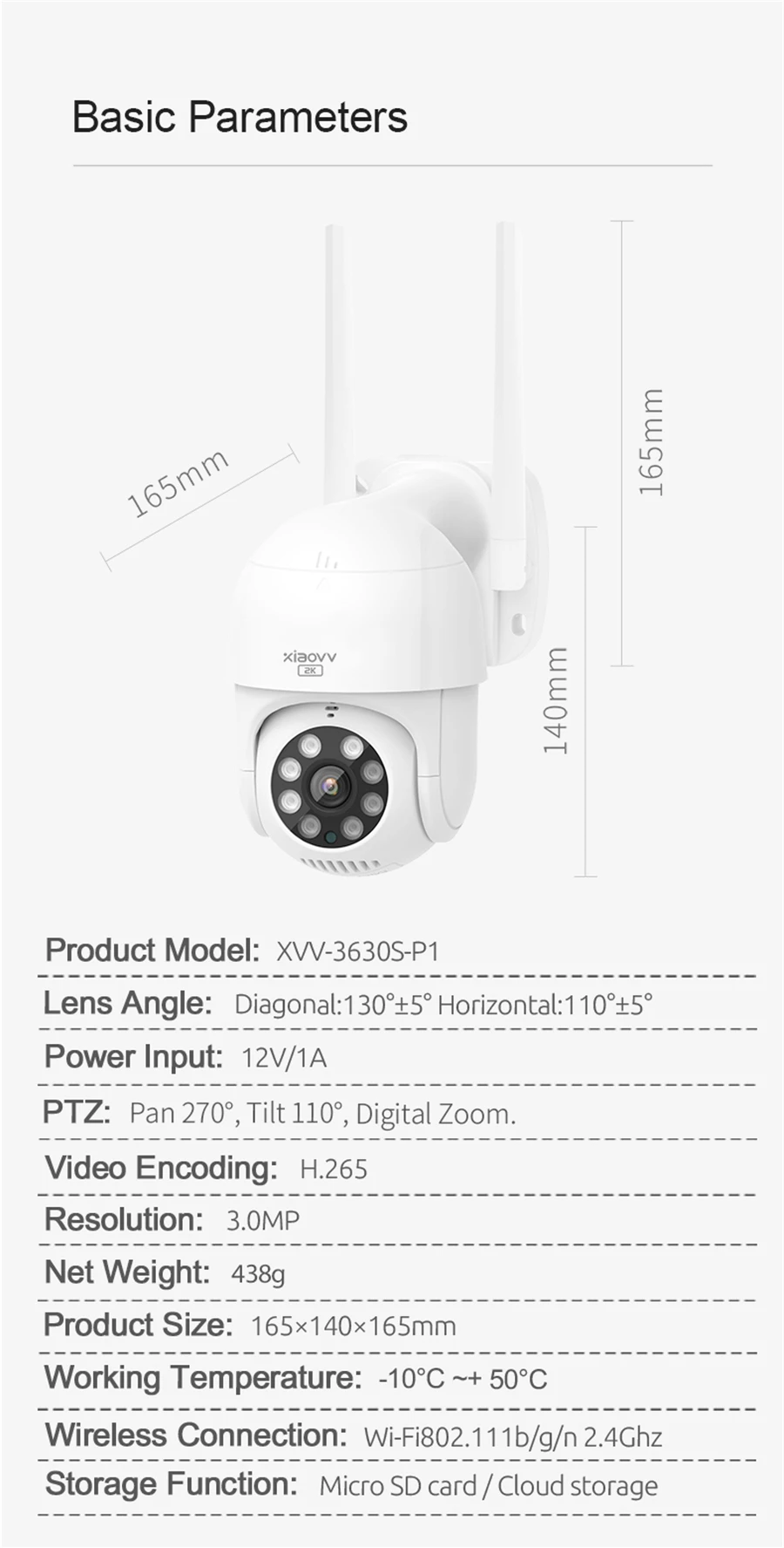 (Global version) Xiaovv Smart Outdoor Camera P1 2K 1296P 270° PTZ ...