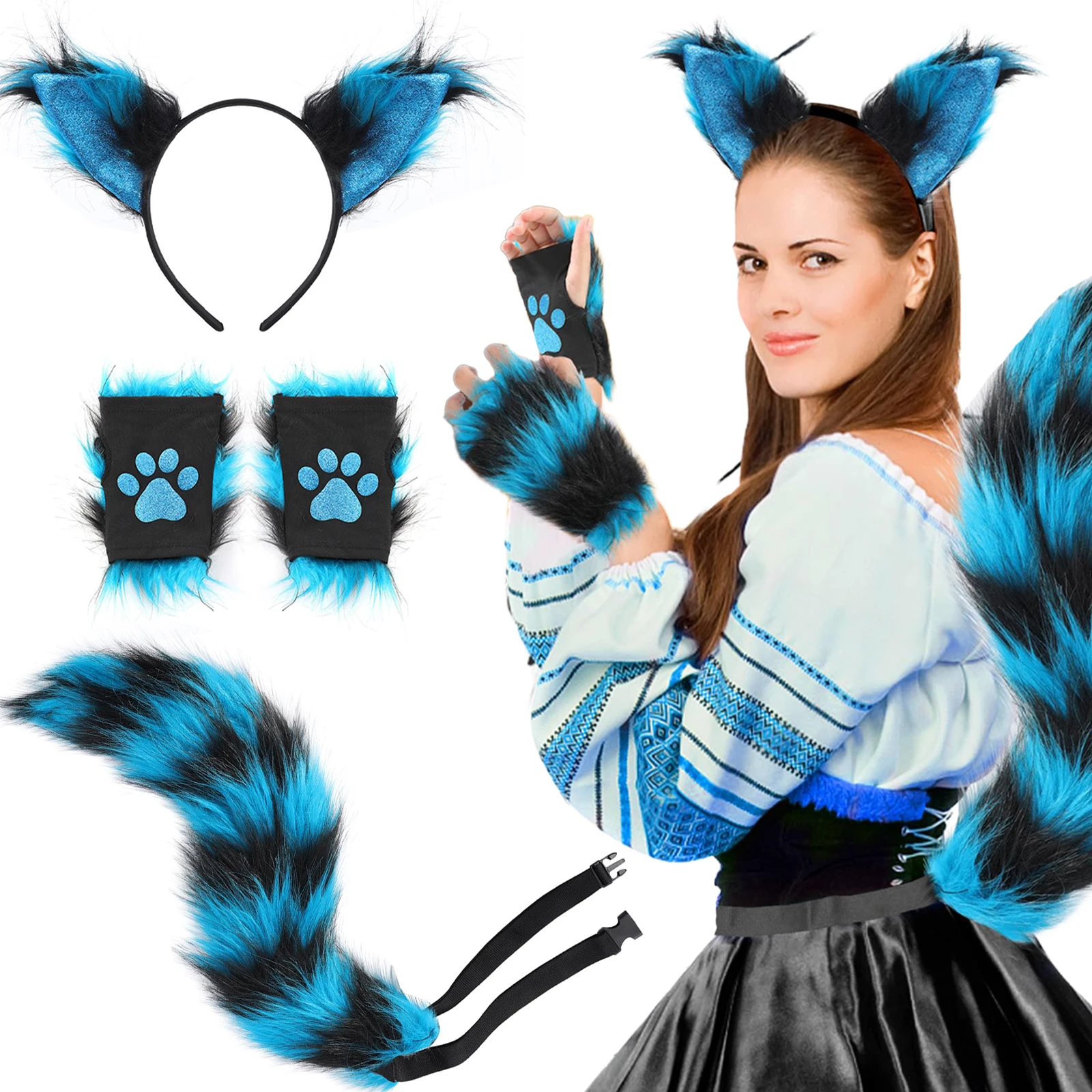 Cat-Wolf-Fox-Tail-Faux-Fur-Ear-Headband-Paw-Gloves-Set-for-Adult ...