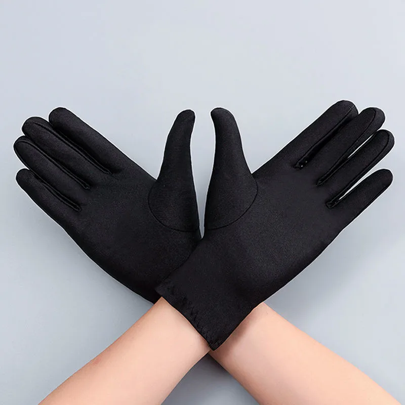 Autumn Summer Thin Ice Silk Gloves Spring Cycling Driving Black White ...