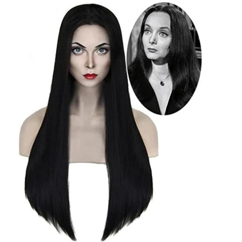 Addams Family Cosplay Wig Morticia Wendesday Wigs Black Long Straight ...