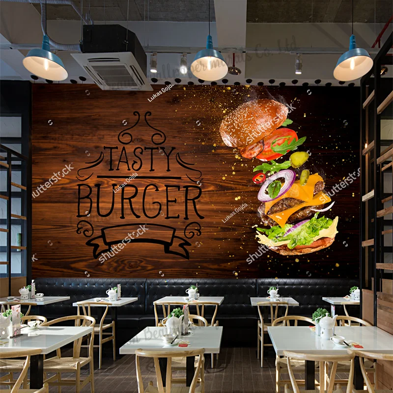 Burger Shop Background Wallpaper: The Ultimate Industrial-Style Murals ...