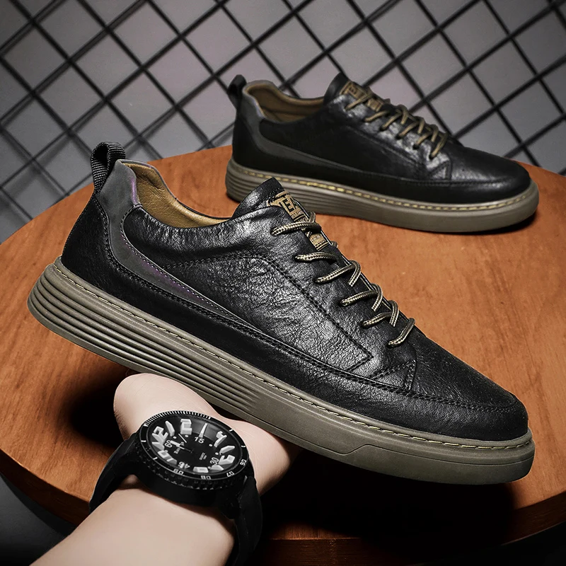 Men's Leather Shoess Lace Up Trend Comfortable Men Shoes Outdoor Casual ...