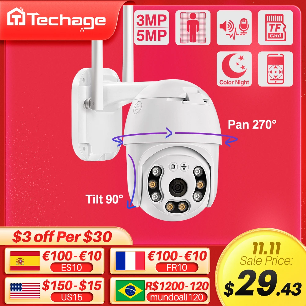 Techage Wifi Ip Camera 5mp Ptz Speed Dome 1080p 3mp Outdoor Wireless Ai ...