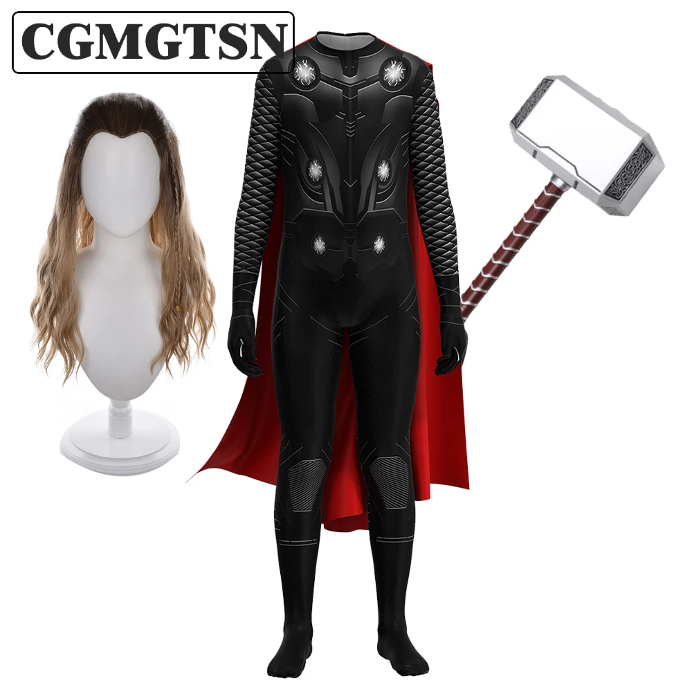CGMGTSN Halloween Movie Thor Black Costume and Wig Suits Man Superhero ...