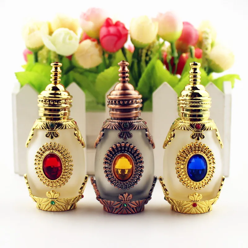 15ml Antiqued Metal Froste Glass Perfume Bottle Arab Style Essential ...