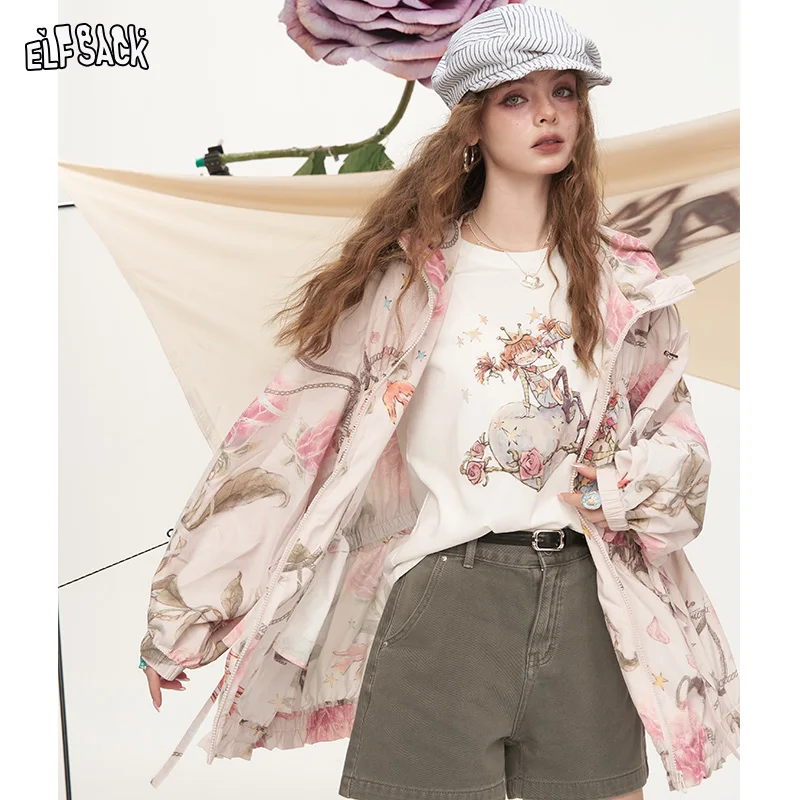 ELFSACK 2025 Summer New Arrivals Original Printed Hooded Lightweight ...