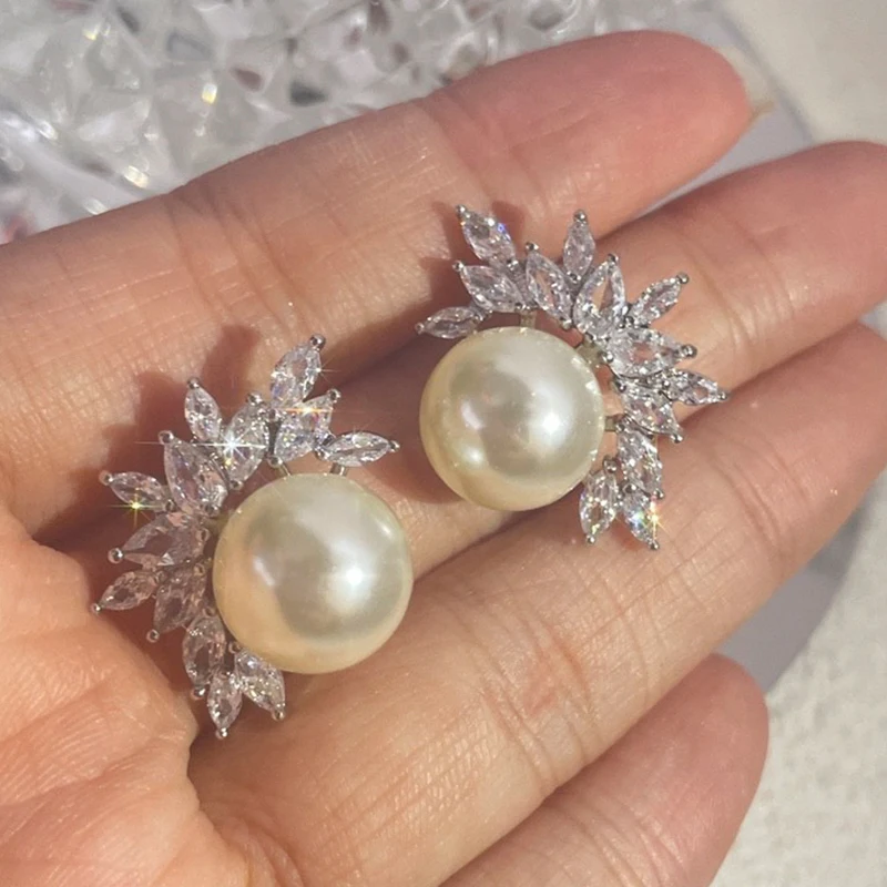 Wedding Earring Zirconia Pearl - Big Round Pearl Stud Earrings Women ...