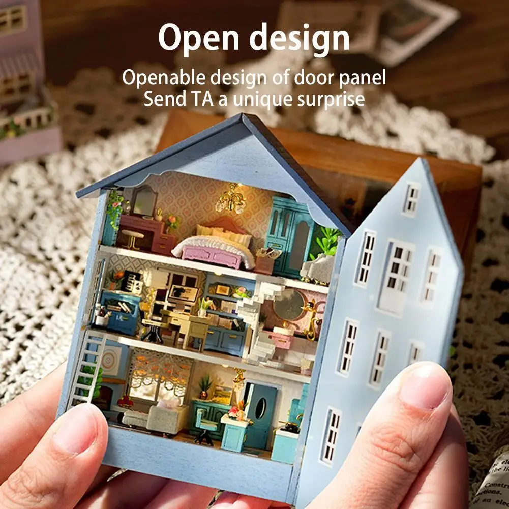 New Diy Wooden Miniature Building Kit Doll Houses With Furniture Light ...