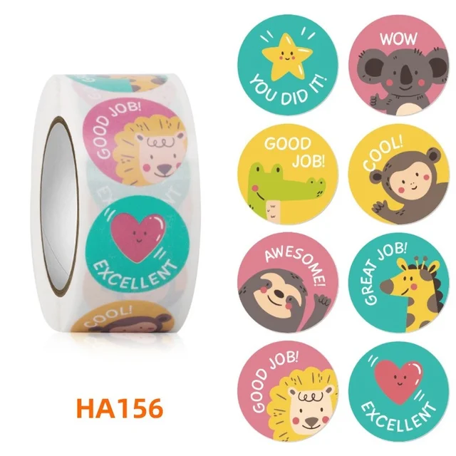 100-500 Pcs 1inch/2.5cm Animal Good Job Cool Stickers Roll for Envelope ...
