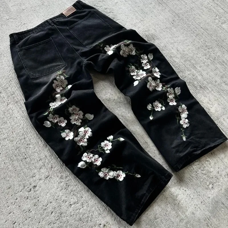 Vintage-embroidered-high-quality-cherry-blossom-pattern-jeans-baggy ...
