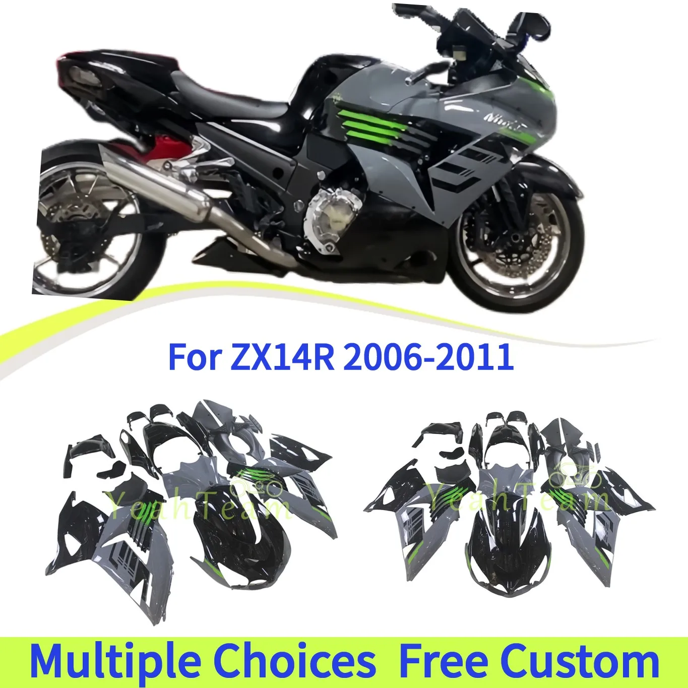 For Kawasaki ZX14R Gray Body Kit 2006-2011 ZZR1400 Full Fairing ...