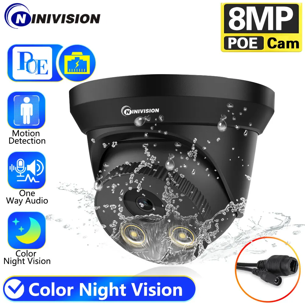NINIVISION IP Camera IPC-8MP HD Black POE Metal Case Built-in MIC Audio ...