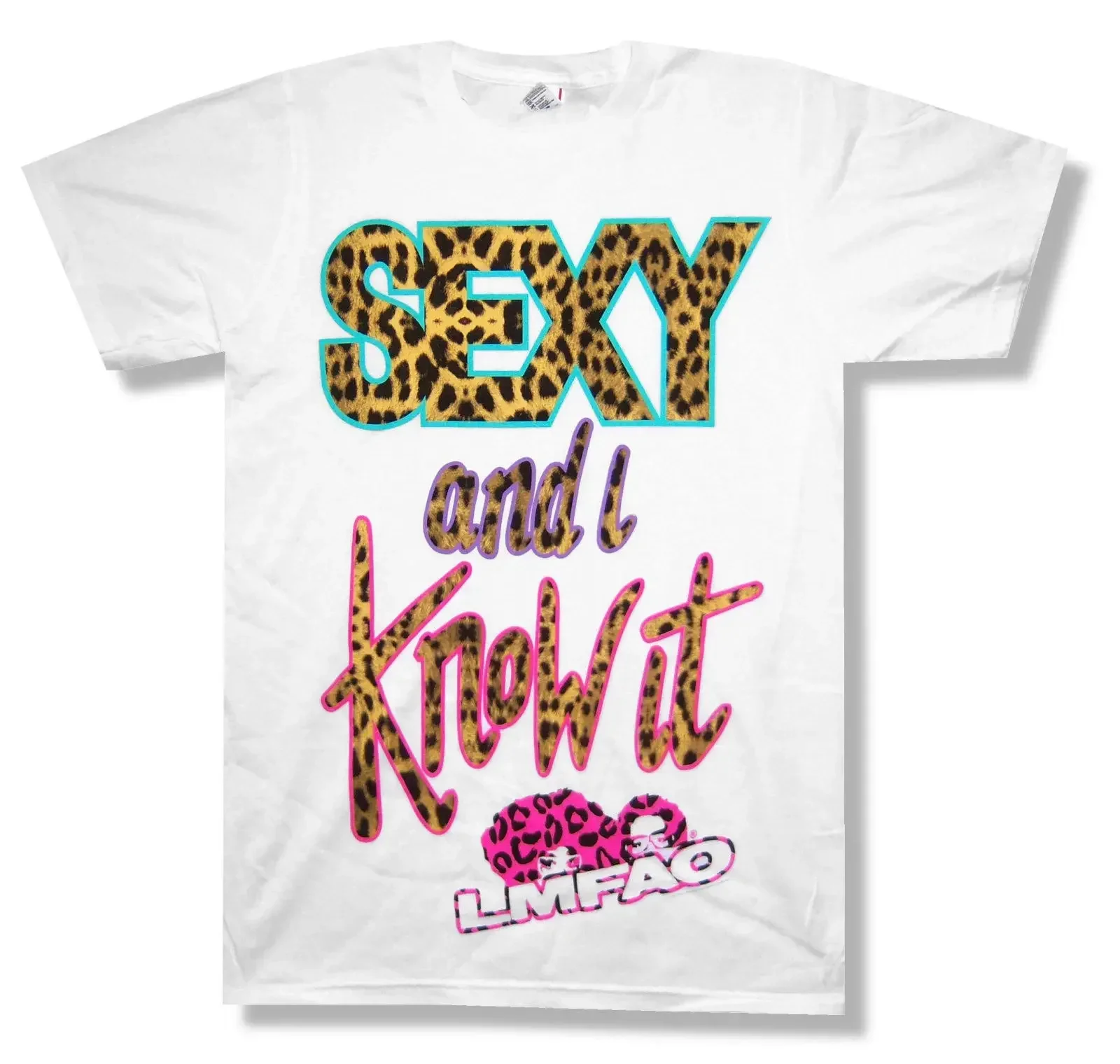 LMFAO-Sexy-And-I-Know-It-Cheetah-Text-White-T-Shirt-New-Official2024 ...