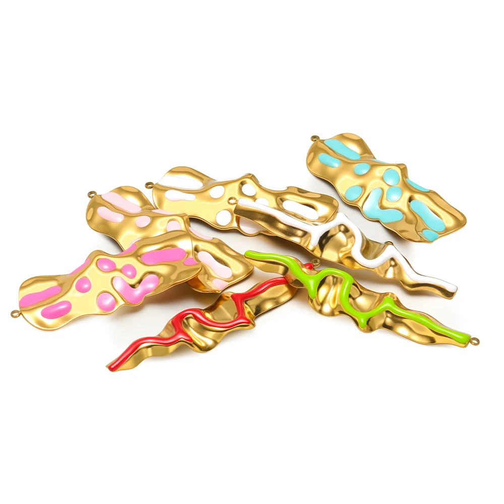 5pcs Stainless Steel Enamel Wrinkle Rectangle Charms S Shape Pendants ...