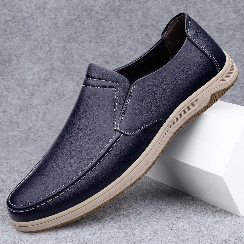 Fashion Brand's New Blue Men's Genuine Leather Casual Shoes Anti Slip ...