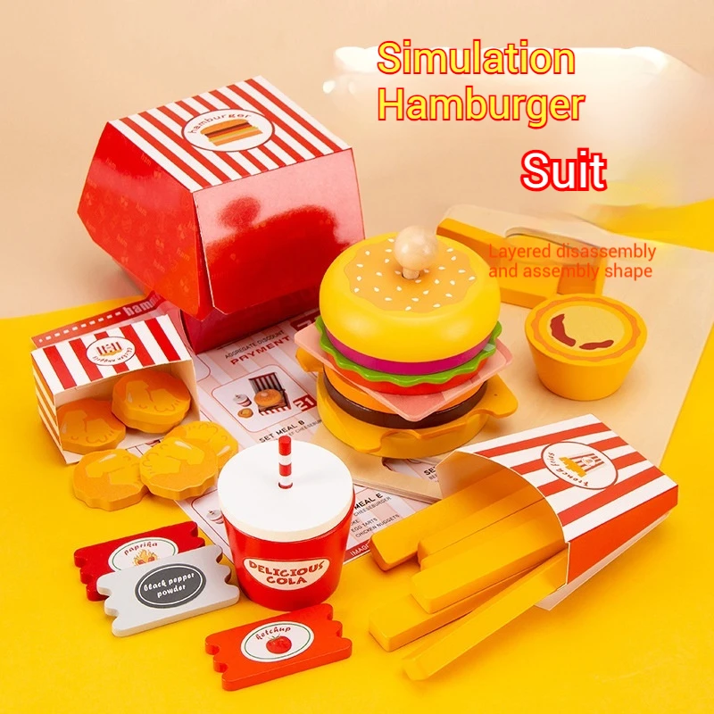 Wooden-Simulation-Hamburger-French-Fries-Toy-Set-Pretend-Play-House ...