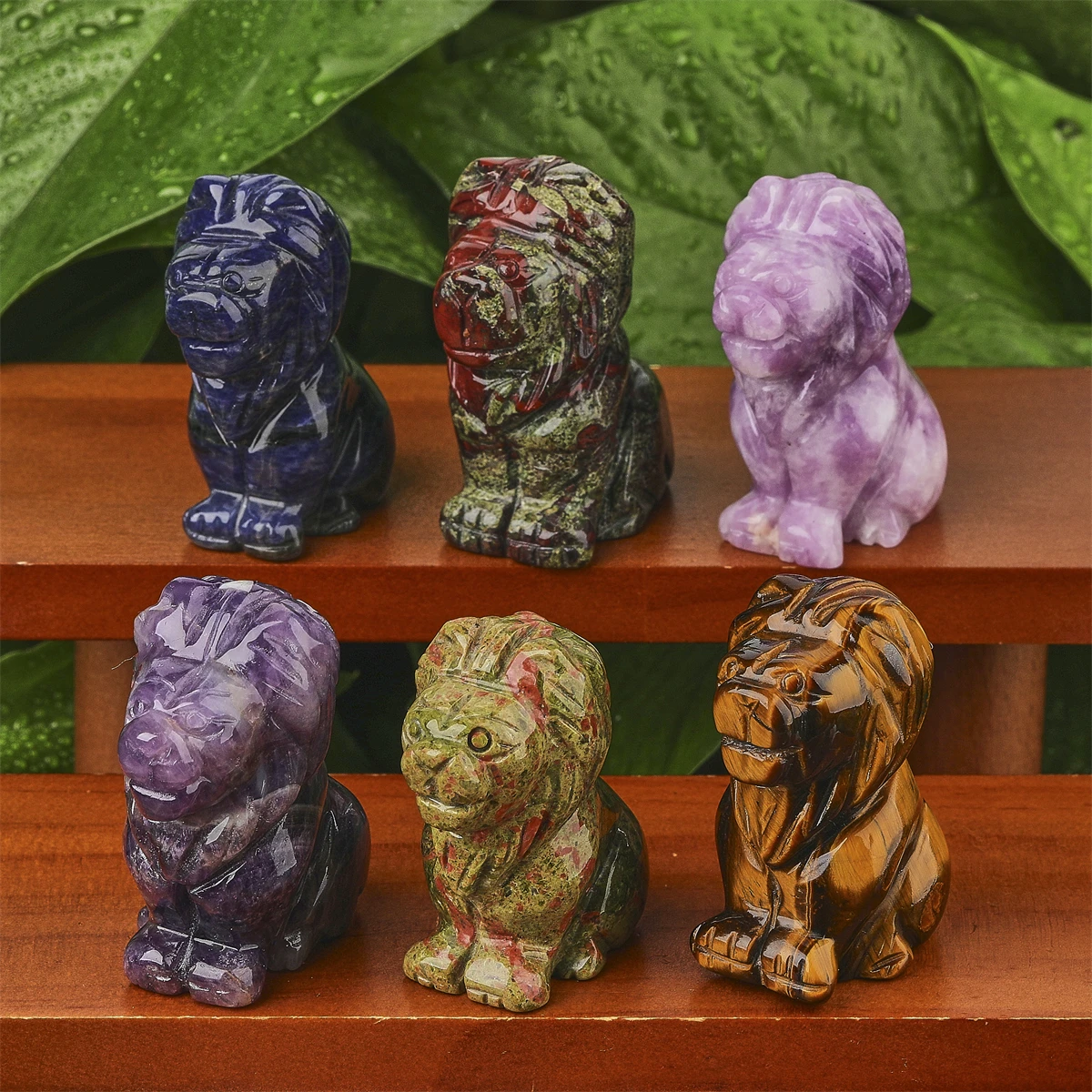 2-Gemstone-Lion-Figurines-Hand-Carved-Miniature-Stone-Animal-Figures ...