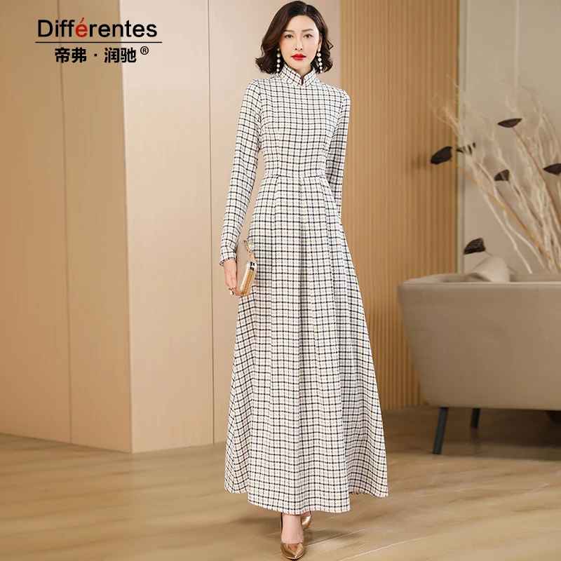 Autumn-Long-Dress-for-Women-Office-Lady-Plaid-Dress-Slim-Waist-for ...