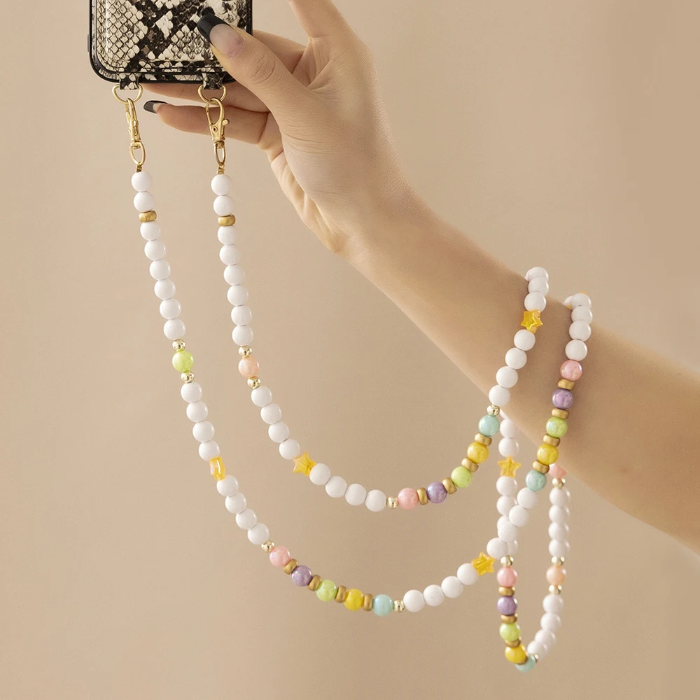 Bohemian Colorful Acrylic Beaded Mobile Phone Chain Charm Women's Long ...
