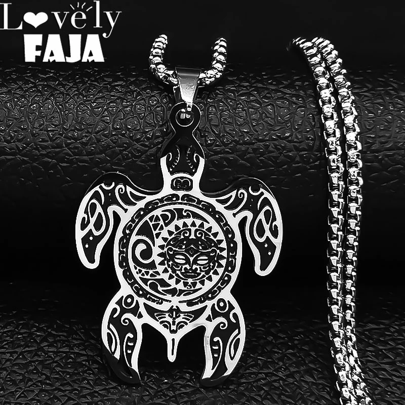 Sun And Moon Stainless Steel Turtle Necklace For Men Silver Color ...