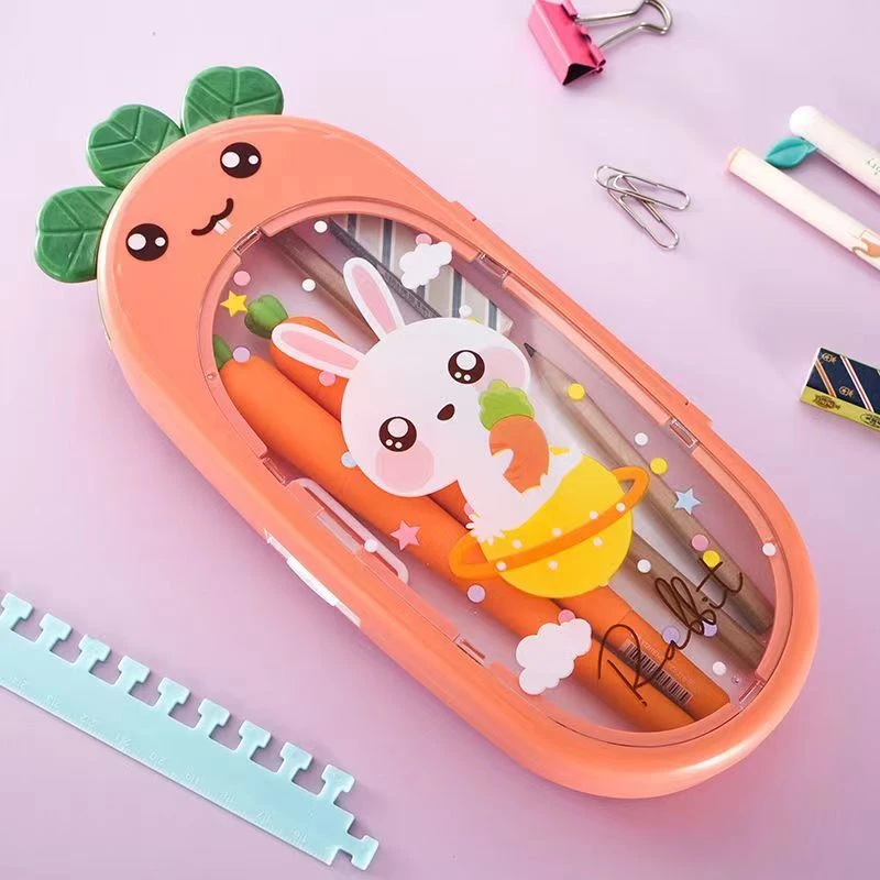 2 Layer Large-capacity Cartoon Button Pencil Case Creative Shape Pencil ...